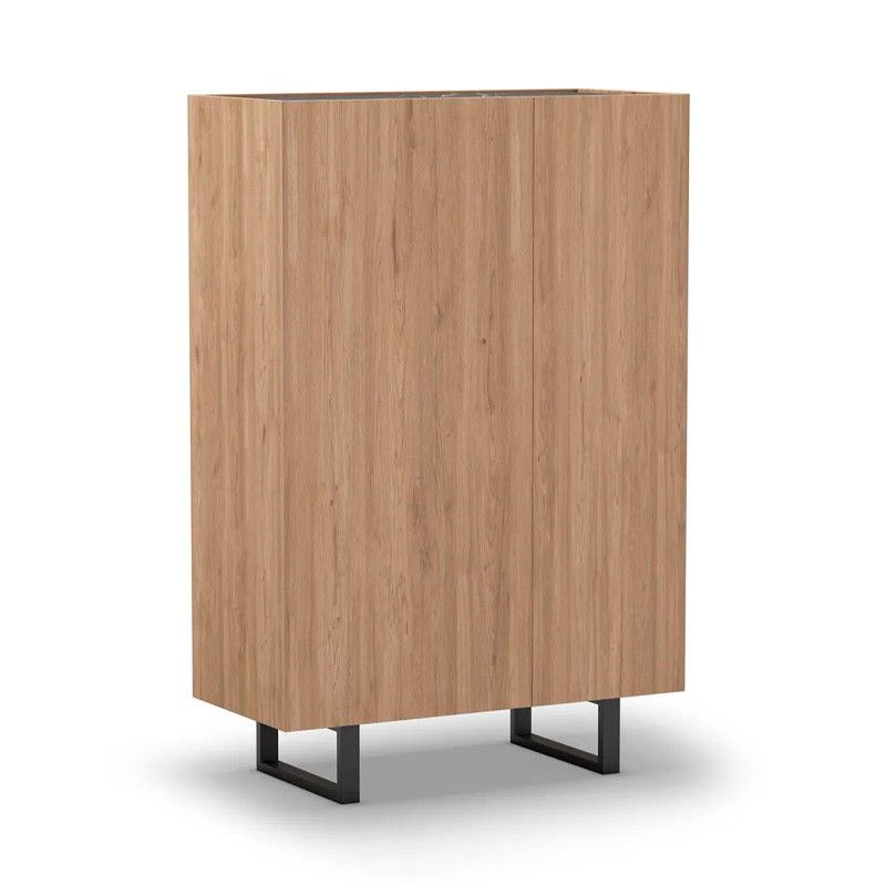 Credenza alta in legno naturale e nero, 90 x 41,8 x 137 cm | barna — Qechic