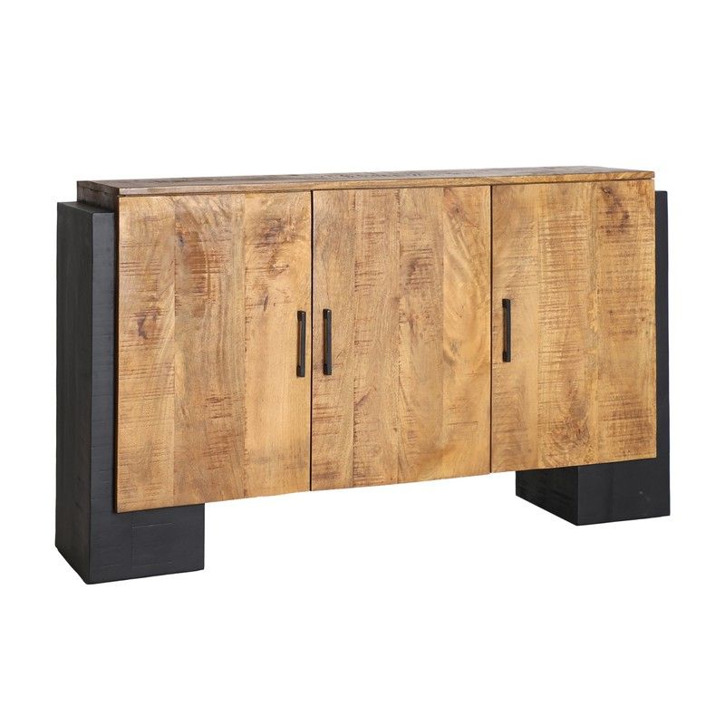 Buffet en bois de manguier naturel et noir, 140 x 40 x 85 cm | Tamsi ...