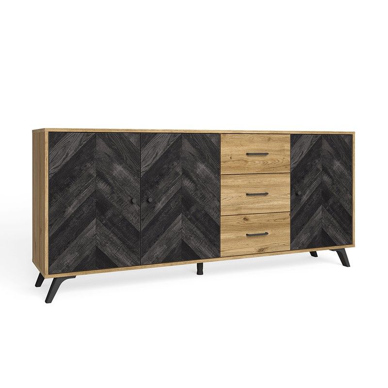 Aparador de madera en natural y negro, 180,5 x 40 x 81 cm | Delta — Qechic