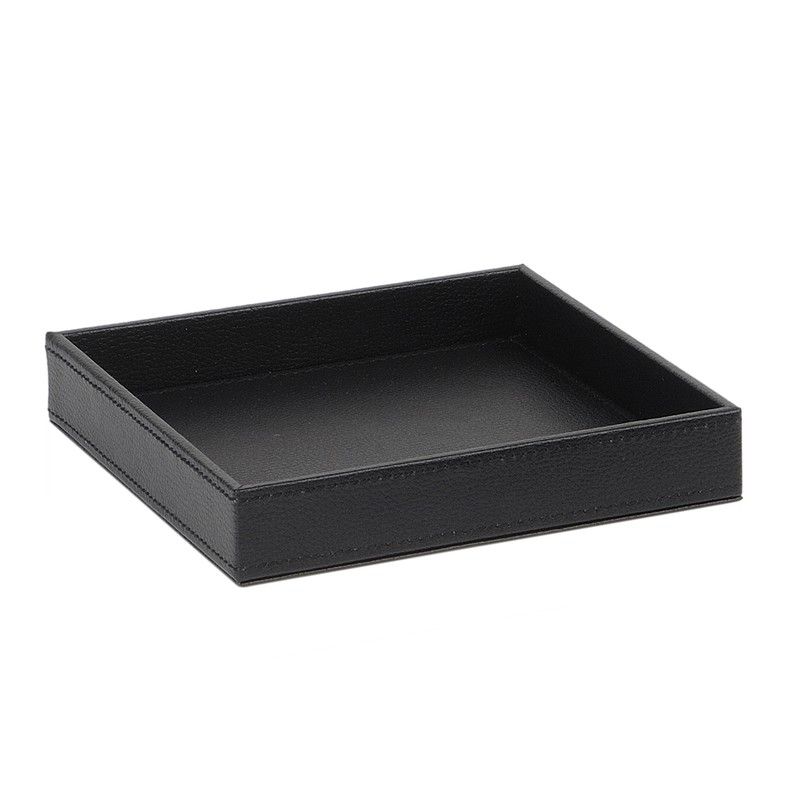 Plateau effet cuir noir, 18 x 18 x 3 cm — Qechic