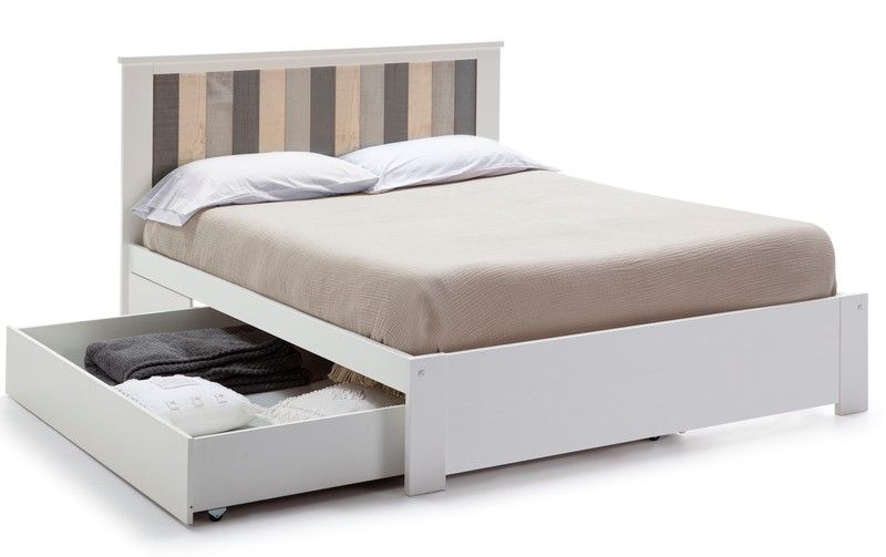 140 cm multicolored wooden bed with drawer and slatted base, 197.8 x ...