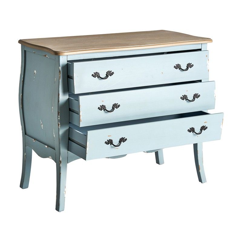 Cômoda azul e natural de abeto e mdf, 95 x 45 x 80 cm | Veneza — Qechic