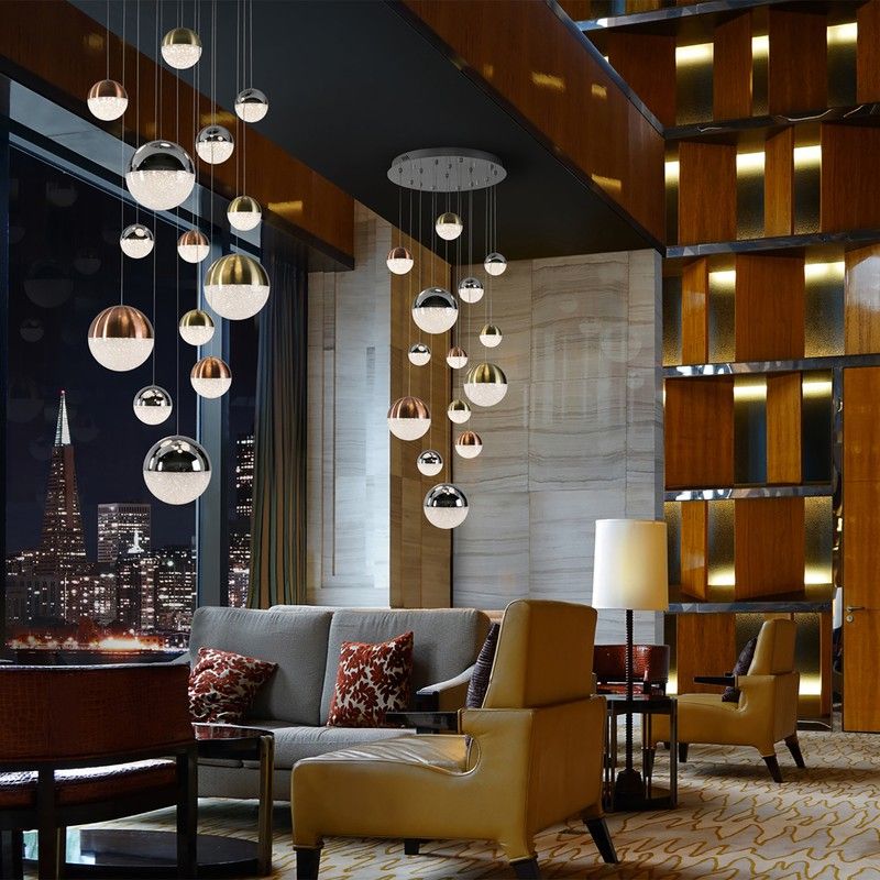 Ceiling Lamp with 14 Led Metal Sphere lights, Ø60x180cm — Qechic