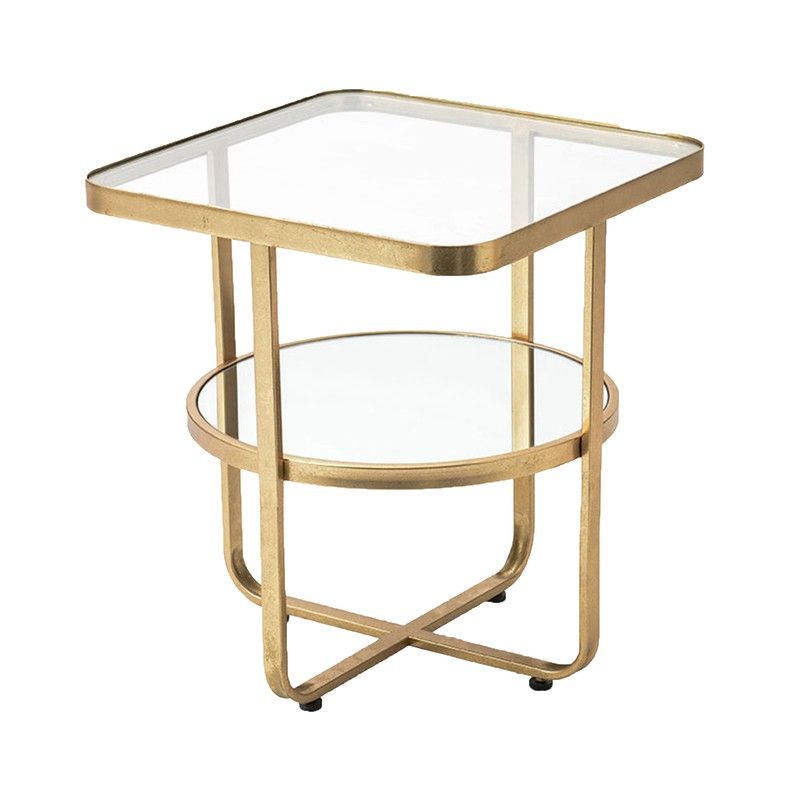 Side Table 40 x 40 x 45 cm Glass And Gold Mirror — Qechic