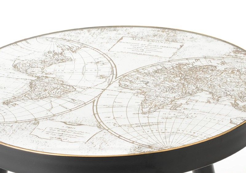 Side Table World Map Ø45 x 61 cm Mirror and MDF — Qechic