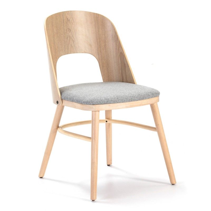 Houten stoel met grijze bekleding, 47 x 54 x 47/81 cm — Qechic