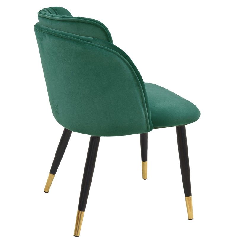Stoel in groen fluwelen bekleding en zwart metalen frame en mat gouden ...
