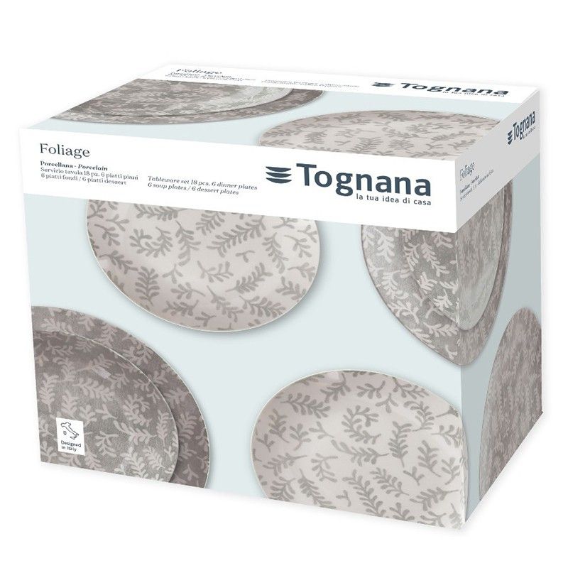 18-Piece Gray and White Porcelain Dinnerware Set | Foliage — Qechic